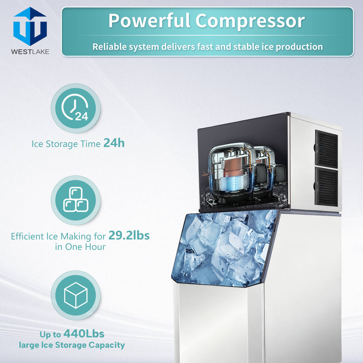 Westlake Commercial Ice Machine 700 lb. Cube Ice Maker with 440 lb. Bin ...