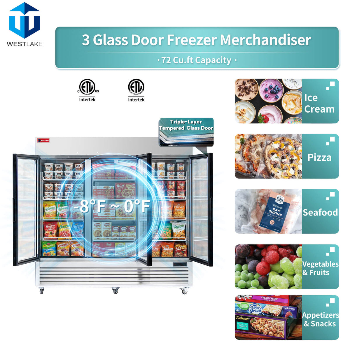 Westlake Commercial Freezer Merchandiser 83" 3-Glass Door 72 Cu.ft ...