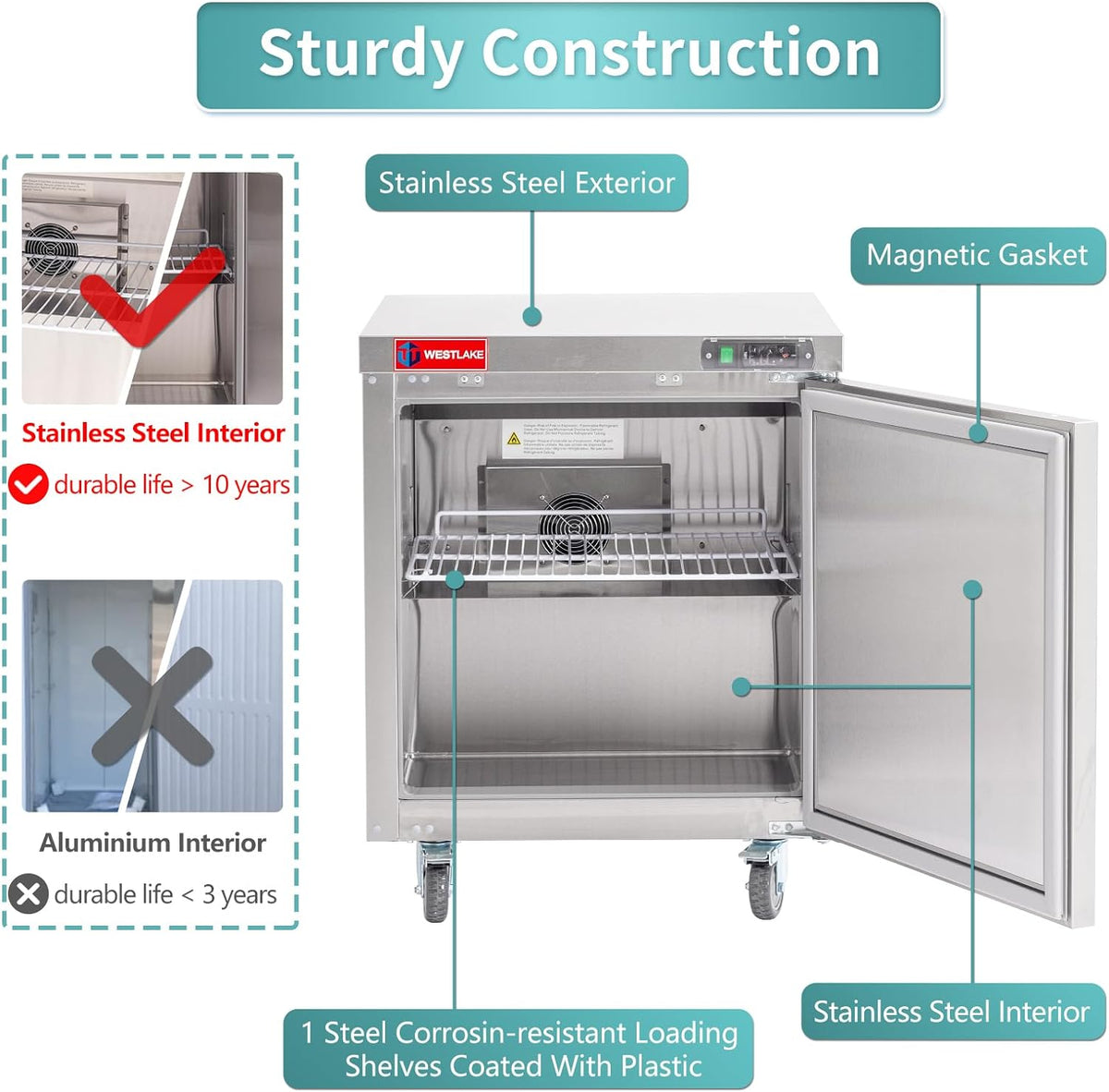Commercial Undercounter Freezer, WESTLAKE 28" Single Door Stainless St ...