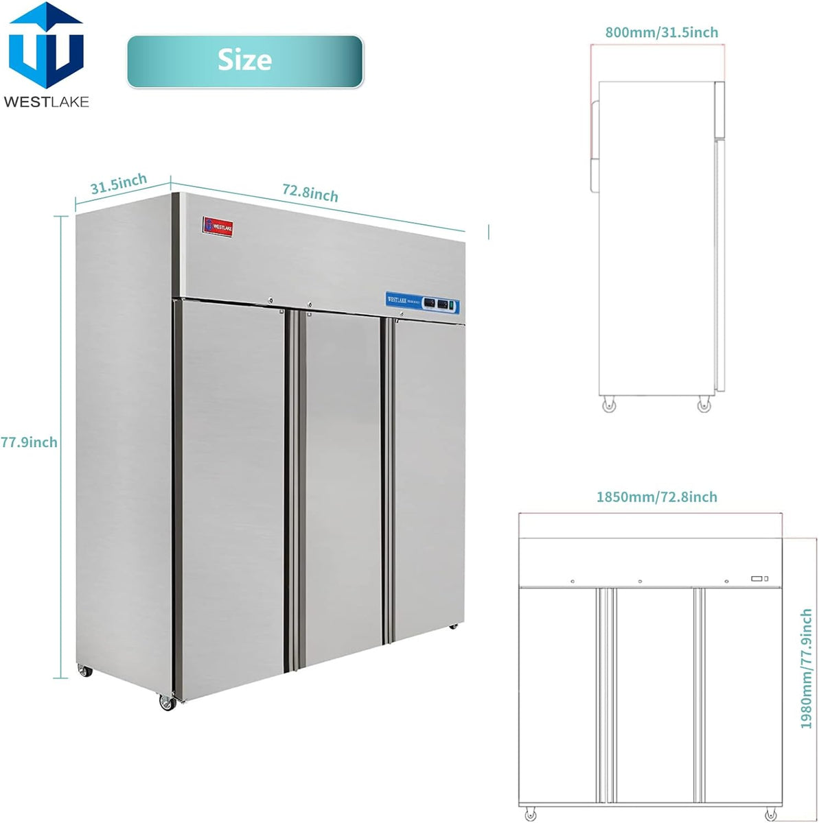 72" Commercial Refrigerator Freezer Combo 3-Door | WESTLAKE 54 Cu.ft ...