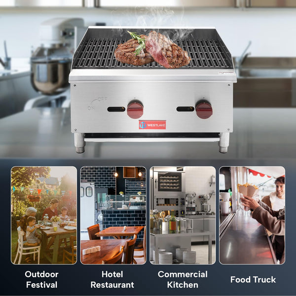 Commercial Charbroiler, WESTLAKE 24" Gas Countertop Radiant Char Broil – Westlake Kitchen