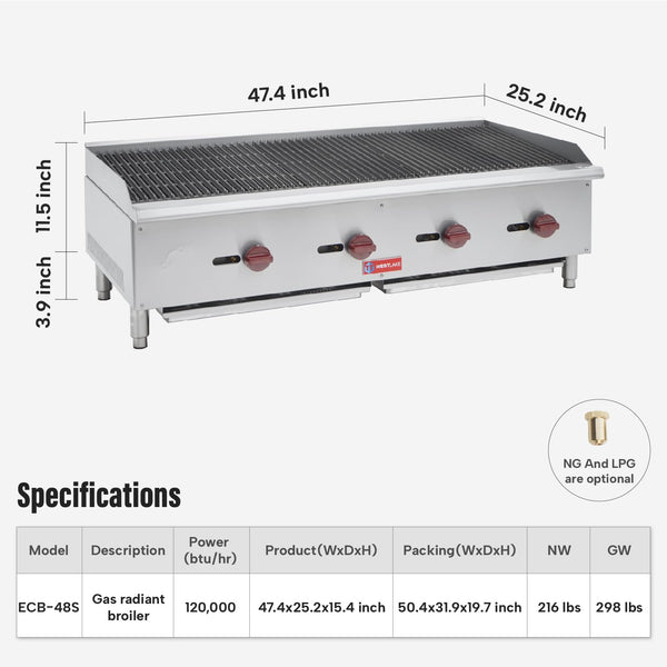 Westlake Commercial Gas Charbroiler 48" 4-Burner 120,000 BTU | ETL ...